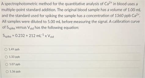 Solved A Spectrophotometric Method For The Quantitative