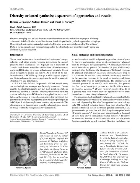 Pdf Diversity Oriented Synthesis A Spectrum Of Approaches And Results