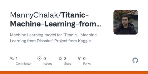 Github Mannychalak Titanic Machine Learning From Disaster Machine Learning Model For Titanic