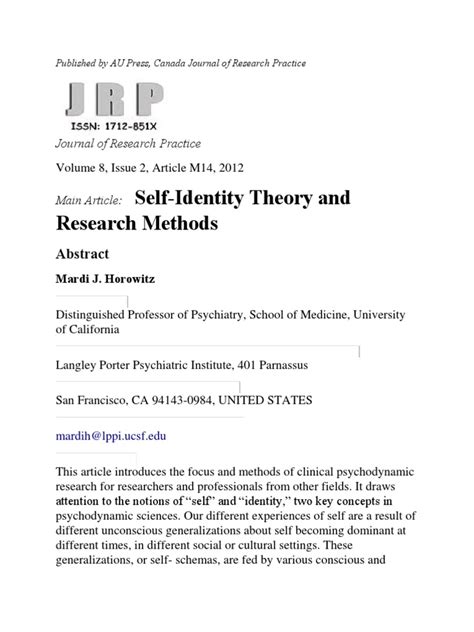 Self Identity Theory Pdf Identity Social Science Self