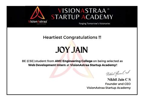 Joy Jain On Linkedin Internshipopportunity Webdevelopment Visionastraa