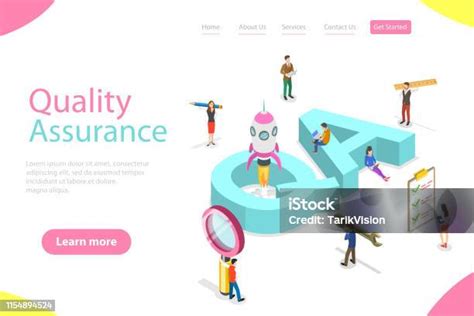 Isometric Flat Vector Halaman Template Qa Jaminan Kualitas Ilustrasi