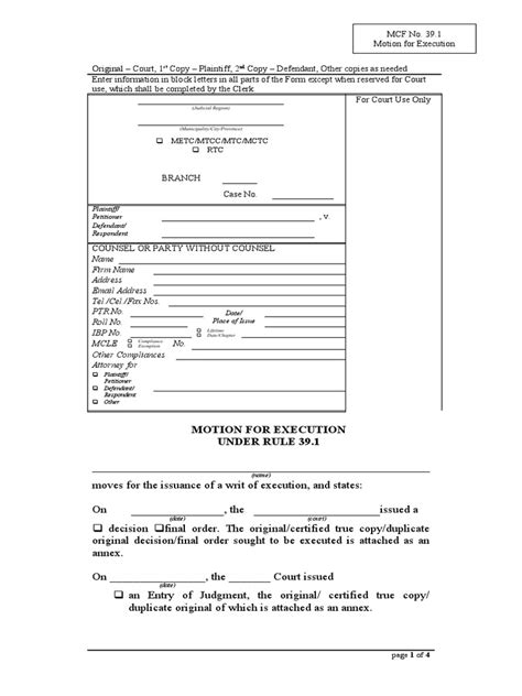Motion For Execution Sample For Academic Use Only Pdf Judgment