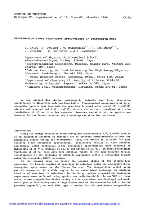 Pdf Stopped Flow X Ray Absorption Spectroscopy In Dispersive Mode