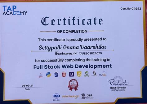 Gnana Vaarshika On Linkedin Tapacademy Java Html Css Javscript Sql Jdbc Jee Consistency