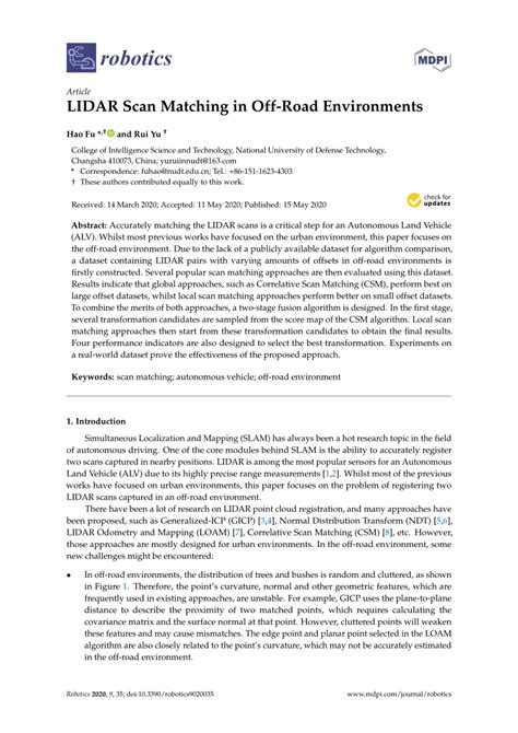 Pdf Lidar Scan Matching In Off Road Environments