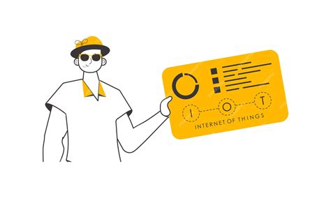 Premium Vector A Man Holds The Iot Logo In His Hands Linear Style Isolated On White Background