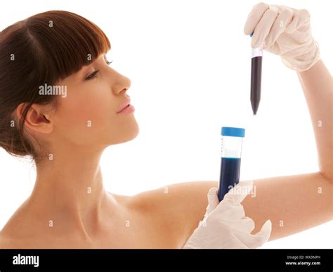 Beautiful Female Lab Worker Holding Up Test Tubes Stock Photo Alamy