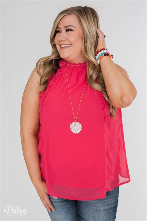 Detailed In Lace Tank Top Hot Pink The Pulse Boutique