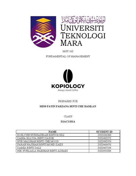Mgt162 Group Assignment Fundamentals Of Management Mgt 162 Group