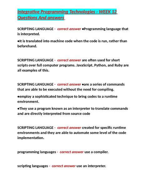 Integrative Programming Technologies WEEK Questions And Answers Exams Nursing Docsity