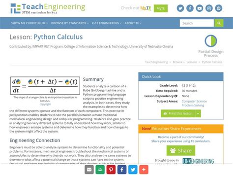 teach engineering python calculus lesson plan for 11th 12th grade