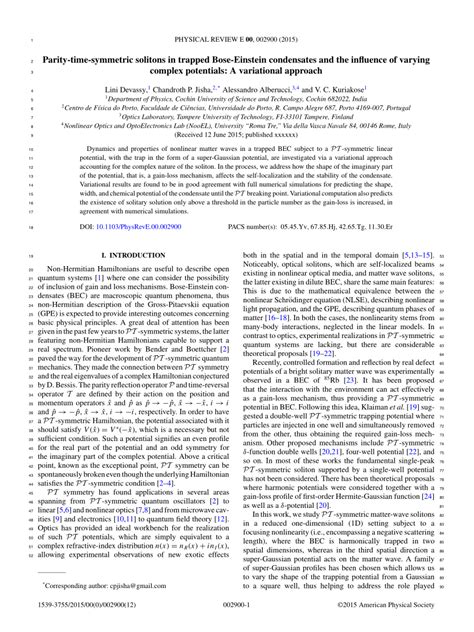 Pdf Parity Time Symmetric Solitons In Trapped Bose Einstein