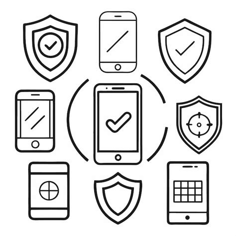 Mobile Phone Security Icon Set With Checkmarks And Shields Premium Ai Generated Vector