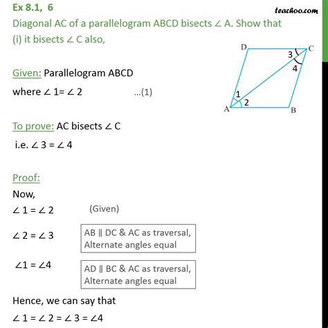 ex 8 1 3 diagonal ac of a parallelogram abcd bisects a