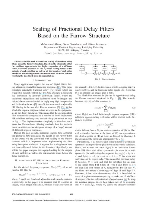 Pdf Scaling Of Fractional Delay Filters Based On The Farrow Structure