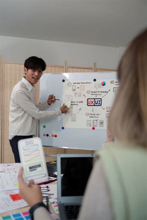 Ux Developer And Ui Designer Presenting Mobile App Interface Design On