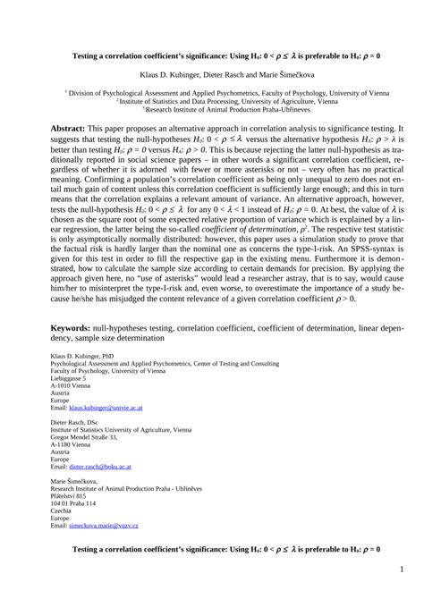 Pdf Testing A Correlation Coefficients Significance Using H0 0