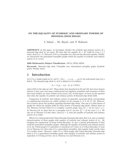 Pdf On The Equality Of Symbolic And Ordinary Powers Of Binomial Edge Ideals