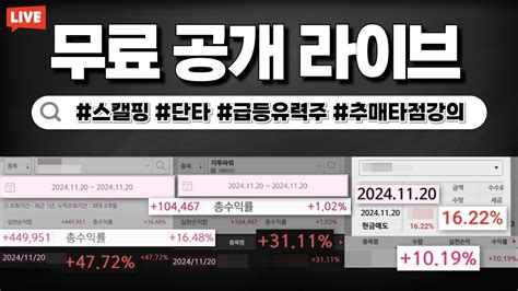 2024 11 20 무료 방송 단타 종목추천 시장 분석ㅣ위츠 소마젠 한일단조 셀리드 오리엔탈정공 Youtube