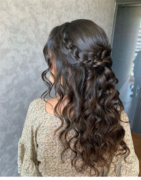 Braid And Loose Curls Curled Hairstyles For Medium Hair Bridesmaid