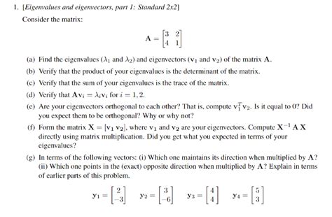 Solved Eigenvalues And Eigenvectors Part 1 Standard Chegg Com