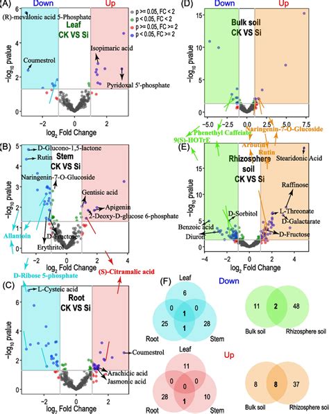 Volcano Plots Depicting Depleted Blue Green And Enriched Red