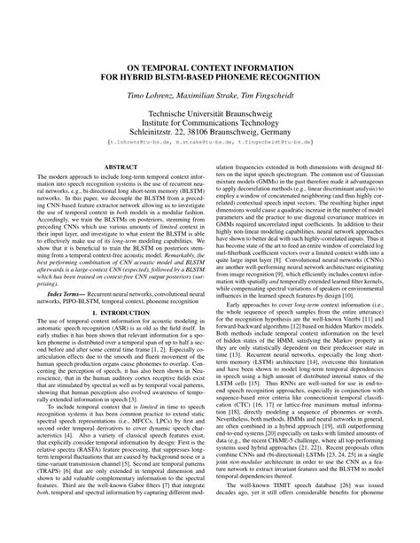 PDF On Temporal Context Information For Hybrid BLSTM Based Phoneme