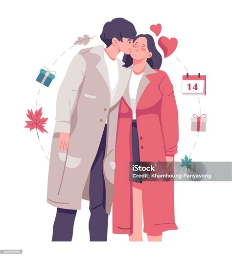 젊은 낭만적 인 남자 친구가 사랑하는 여자 친구에게 키스하고 있습니다 키스에 대한 스톡 벡터 아트 및 기타 이미지 키스 볼 커플 Istock