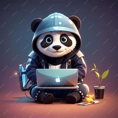 Premium Photo Panda Hacker Operating Laptop Cartoon Vector Icon