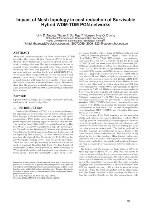 Pdf Impact Of Mesh Topology In Cost Reduction Of Survivable Hybrid Wdm Tdm Pon Networks