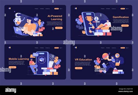 Edtech Set Digital Learning Tools Featuring Ai Gamification Mobile Applications And Vr