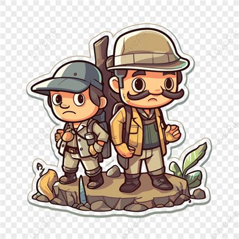 지도를 들고 있는 한 쌍의 캐릭터가 스티커 일러스트 벡터상표만화 Png 일러스트 무료 다운로드 Lovepik