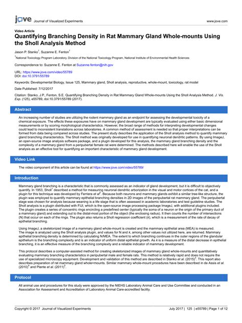 Pdf Quantifying Branching Density In Rat Mammary Gland Whole Mounts Using The Sholl Analysis