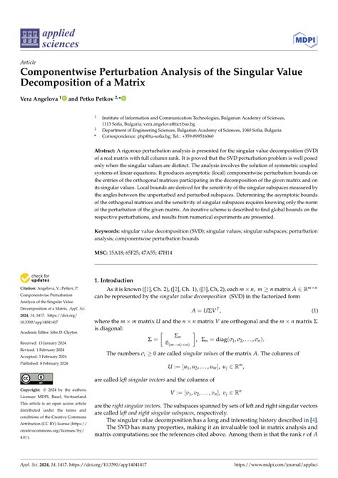 Pdf Componentwise Perturbation Analysis Of The Singular Value Decomposition Of A Matrix