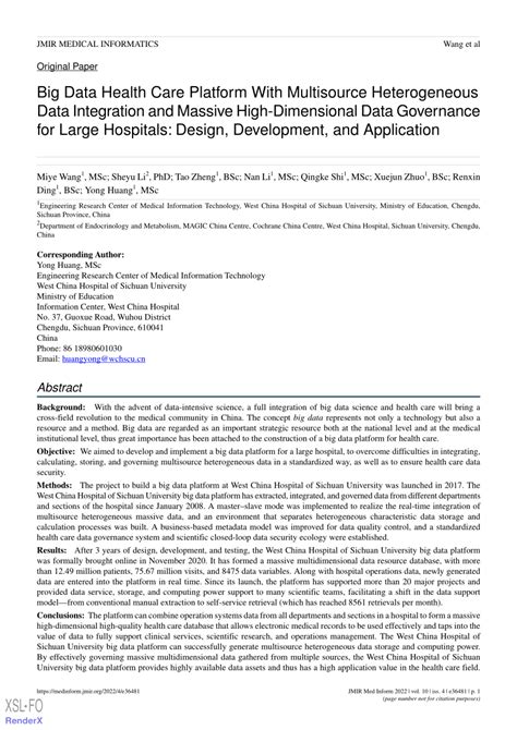 Pdf Construction Of A Big Data Platform In Healthcare With Multi Source Heterogeneous Data