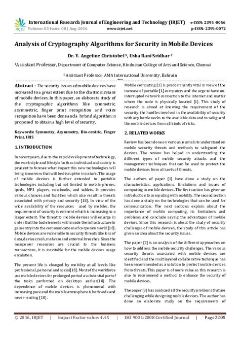 Pdf Analysis Of Cryptography Algorithms For Security In Mobile Devices