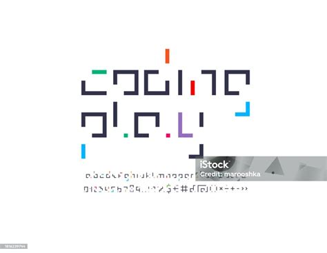 코딩 라인 글꼴 기술 알파벳 디지털 문자와 숫자 벡터 일러스트 레이터 10 Eps 로고에 대한 스톡 벡터 아트 및 기타 이미지