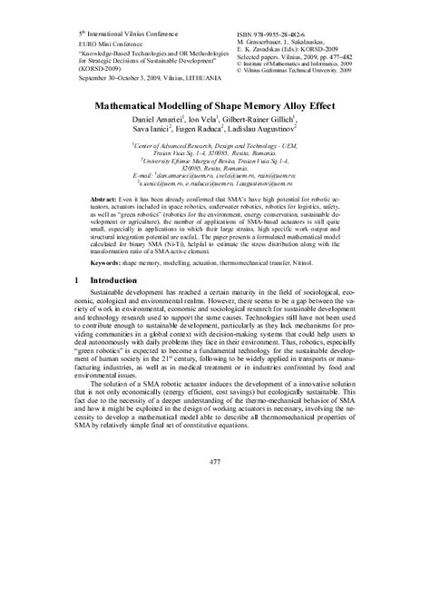 Pdf Mathematical Modelling Of Shape Memory Alloy Effect