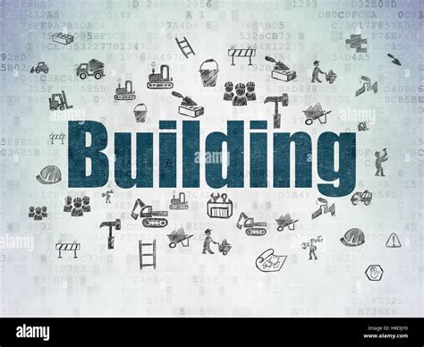 Construction Concept Painted Blue Text Building On Digital Data Paper