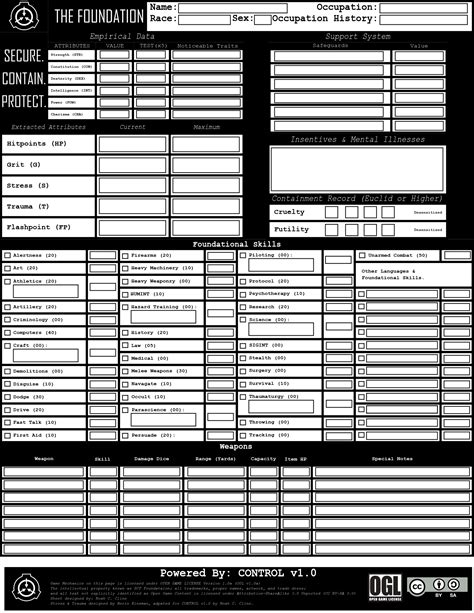 New System New Character Sheet SCP RPG R SCP