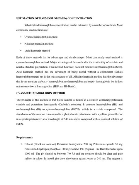 hb estimation pdf spectrophotometry hemoglobin