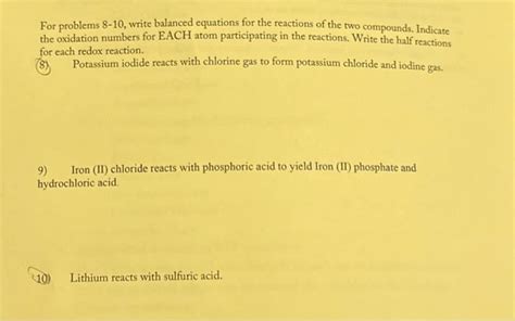 Solved For Problems 8 10 Write Balanced Equations For The