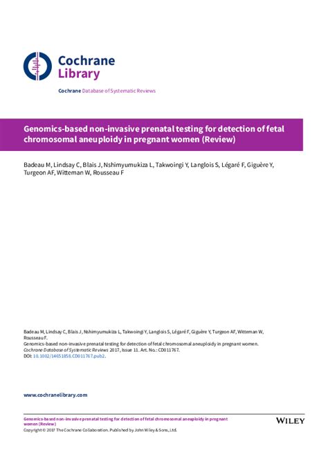 Pdf Genomics Based Non Invasive Prenatal Testing For Detection Of Fetal Chromosomal Aneuploidy