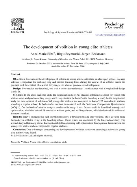 Pdf The Development Of Volition In Young Elite Athletes