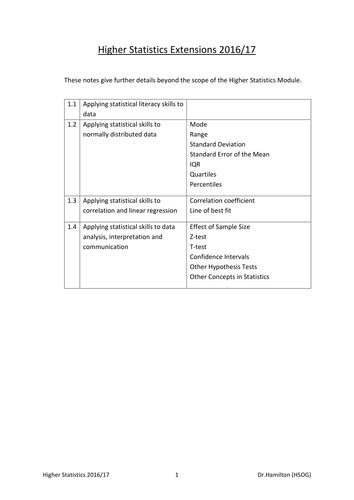 Higher Statistics Module Scqf Level 6 Extended Notes Teaching Resources