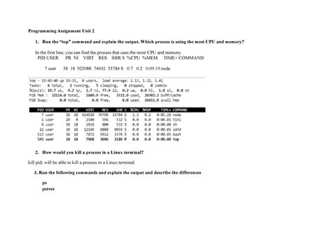 Programming Assignment Unit 2 Run The “top” Command And Explain The
