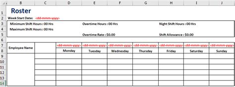 Excel Roster Template Create Free Employee Roster Template