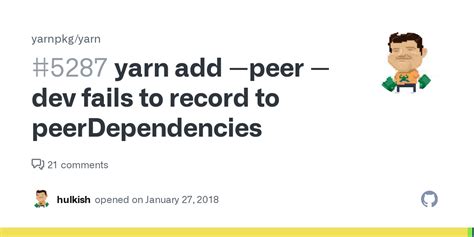 Yarn Add Peer Dev Fails To Record To PeerDependencies Issue Yarnpkg Yarn GitHub