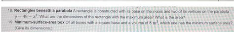 Solved Rectangles Beneath A Parabola A Rectangle Is